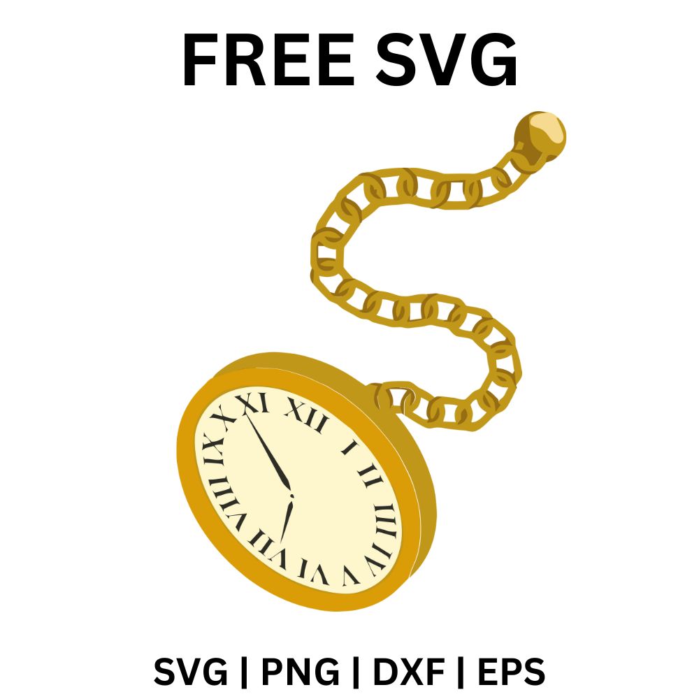 Pocket Watch SVG Free | Gold Watch with Chain Design for Cricut & Silh ...