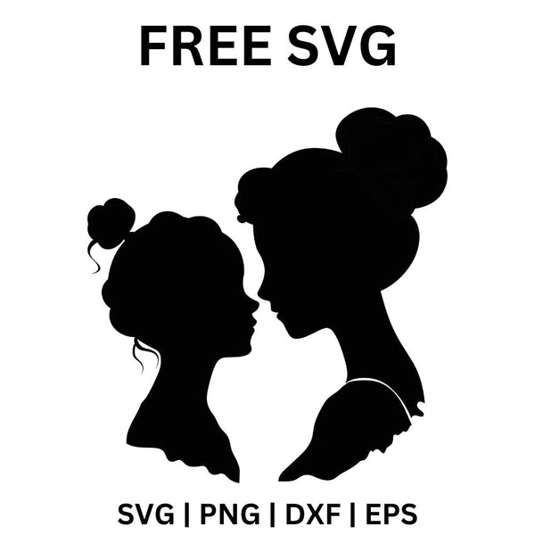 Mother and Daughter SVG Free | Family Love Silhouette Cut File – 8SVG