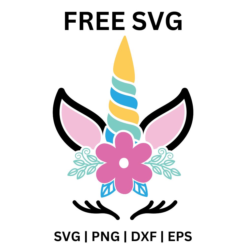 Caticorn SVG Free | Whimsical Cat Unicorn Face with Flowers for Cricut ...