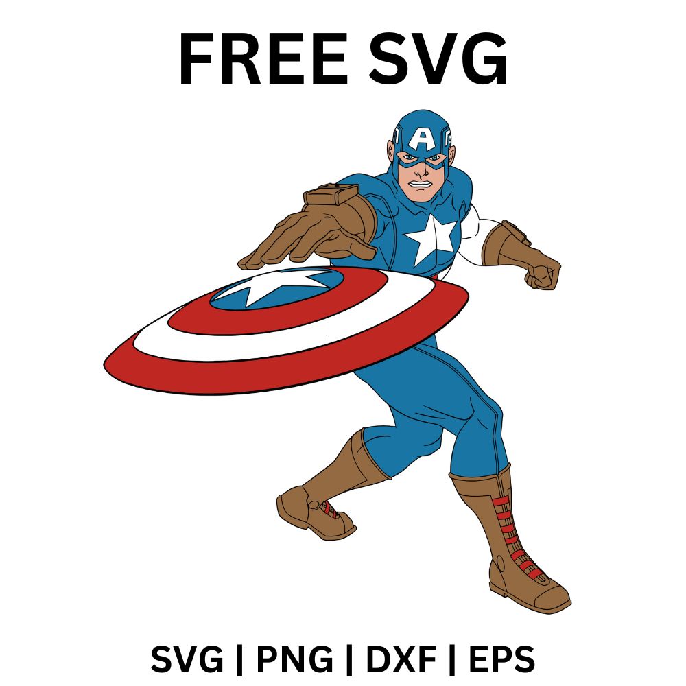 Captain America SVG Free | Superhero with Shield Outline Cut File for ...