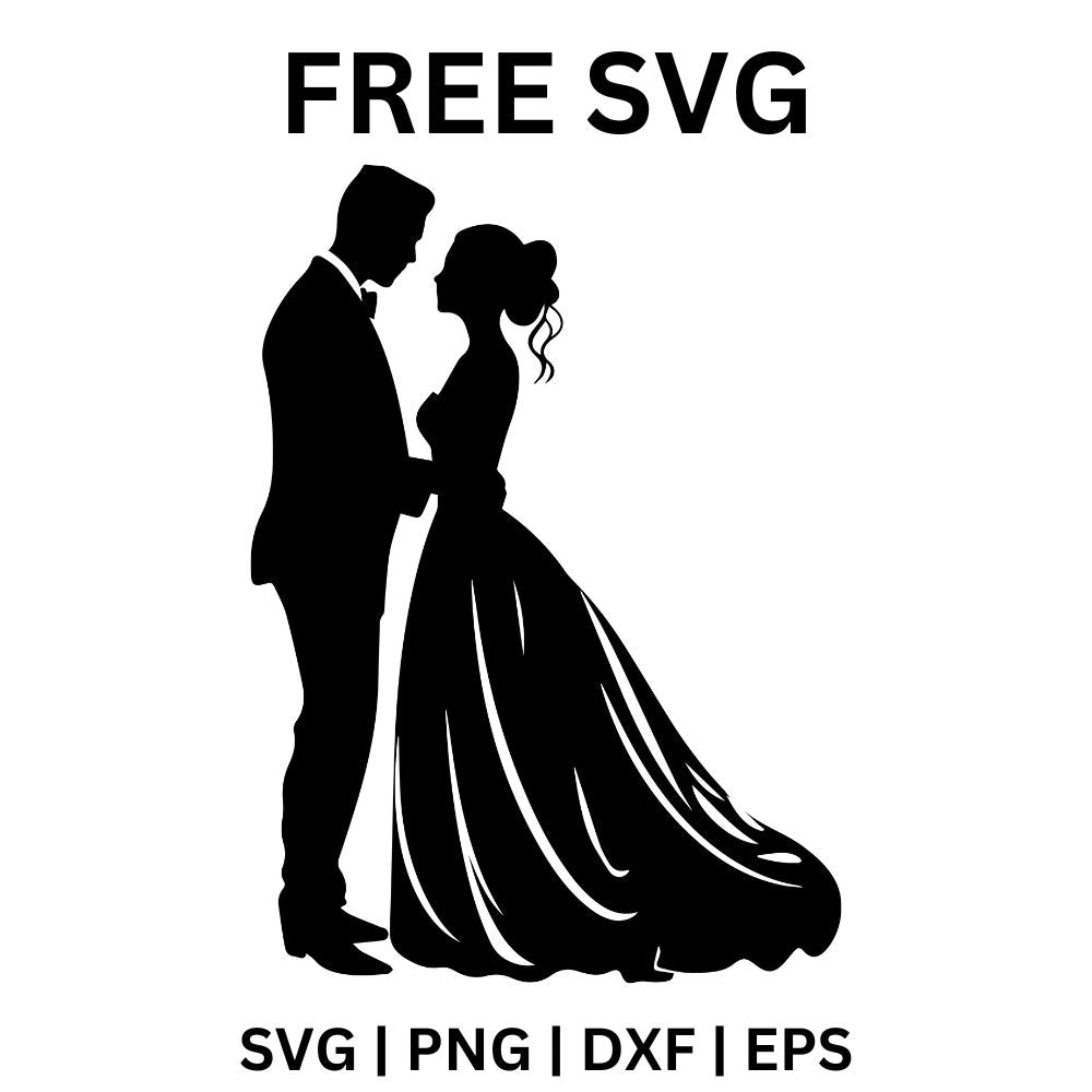 Bride & Groom Silhouette SVG Free Cut File for Cricut & Silhouette – 8SVG