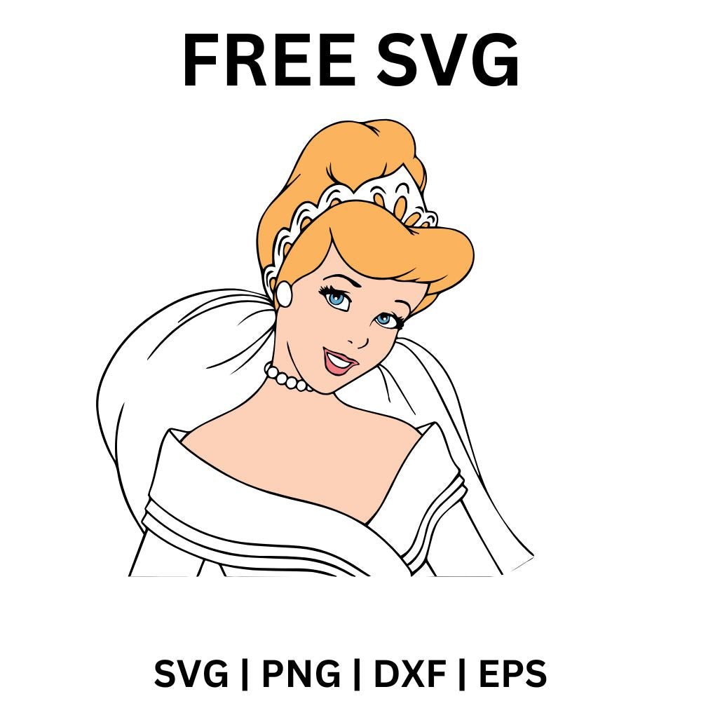 Cinderella Smiling SVG Free | Pretty Princess Outline for Cricut & Sil ...