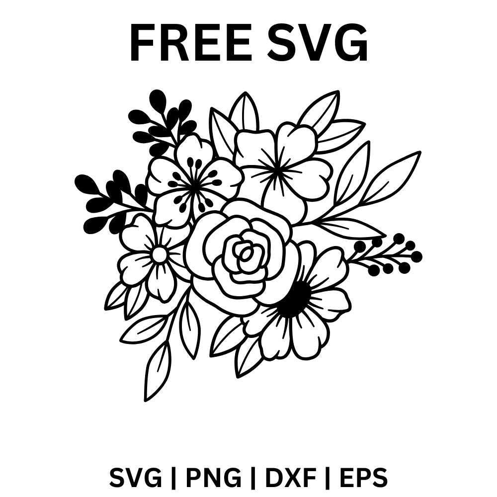 Floral Cluster SVG Free | Detailed Garden Bouquet Cut File for Cricut ...