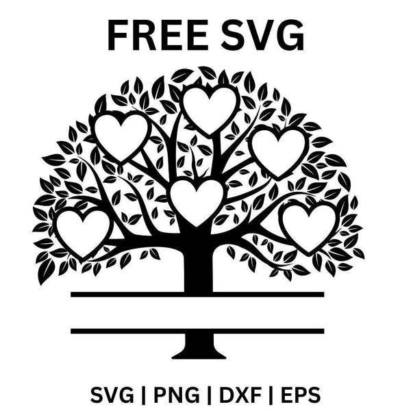 Family Tree SVG Free | 6 Hearts Design for Cricut & Silhouette – RNOSA ...